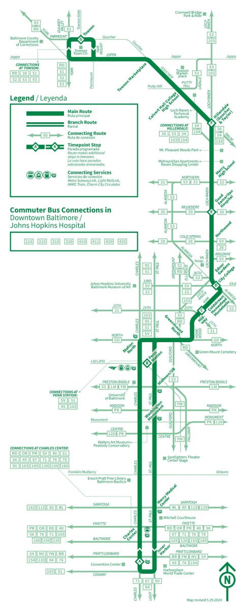 Info & Maps | CityLink GREEN | Downtown - Towson | Maryland Transit Administration